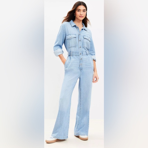 LOFT | Pants & Jumpsuits | Loft Denim Wide Leg Jumpsuit In Vintage Wash ...